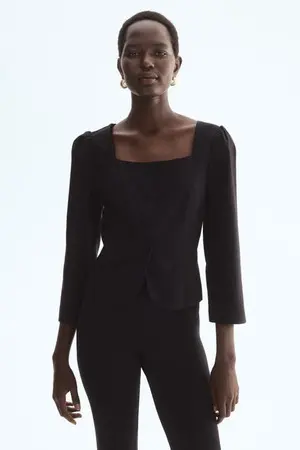 H&m Square Neck Blazer With Puff Sleeves