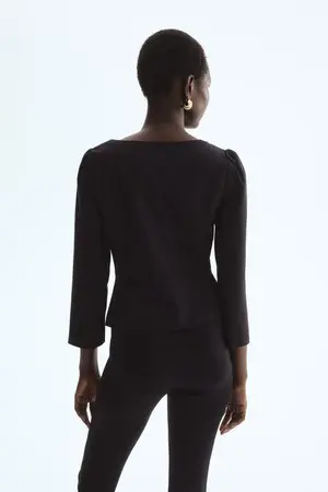 H&m Square Neck Blazer With Puff Sleeves