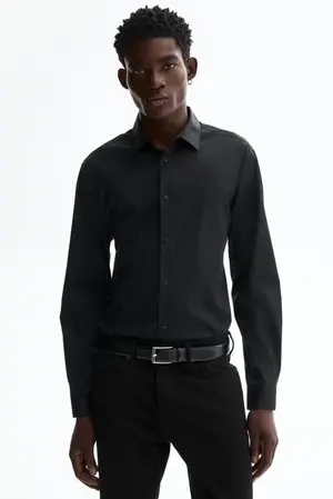 H&M Slim-fit Stretch Shirt - Black
