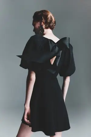 H&m Balloon-sleeved Dress With Bow Detail