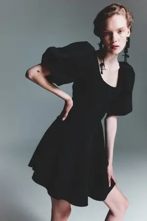 H&m Balloon-sleeved Dress With Bow Detail