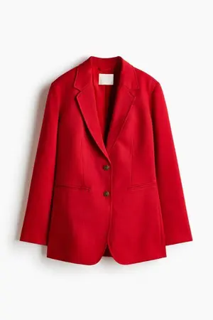 H&m Single-breasted Blazer With Motif-detail Buttons - Red
