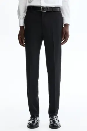 H&M Slim Fit Suit Trousers With Creased Legs - Black