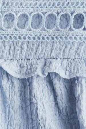 H&m Textured Jersey Blouse With Frill Collar And Lace Insets