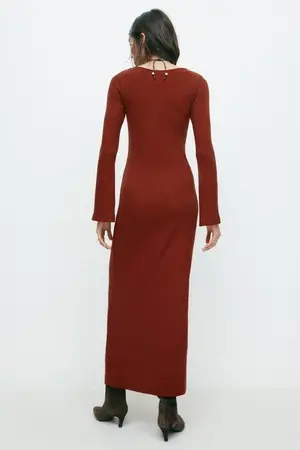 H&m Textured Knit Maxi Dress With Boat Neckline And Long Sleeves
