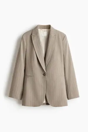 H&m Single-breasted Blazer With Peak Lapels - Beige/pinstriped