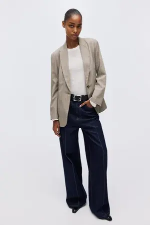 H&m Single-breasted Blazer With Peak Lapels - Beige/pinstriped