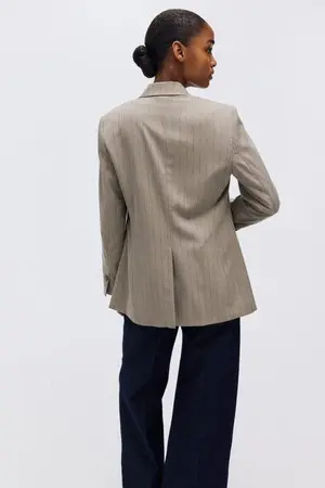 H&m Single-breasted Blazer With Peak Lapels - Beige/pinstriped