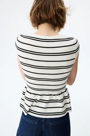 H&M Short-sleeved Peplum Cardigan With Round Neckline