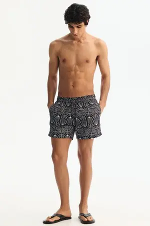 H&m Printed Swim Shorts - Navy Blue/patterned