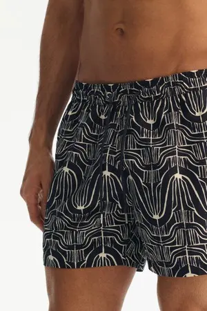 H&m Printed Swim Shorts - Navy Blue/patterned