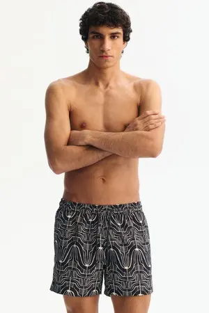 H&m Printed Swim Shorts - Navy Blue/patterned
