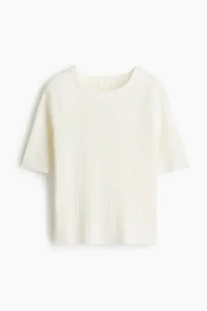 H&m Rib-knit T-shirt With Pointelle Details