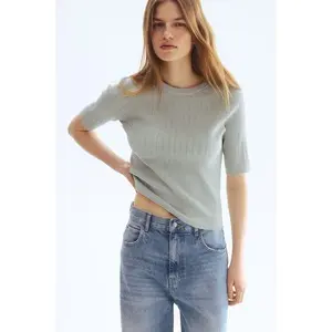 H&m Rib-knit T-shirt With Pointelle Details