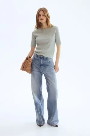 H&m Rib-knit T-shirt With Pointelle Details