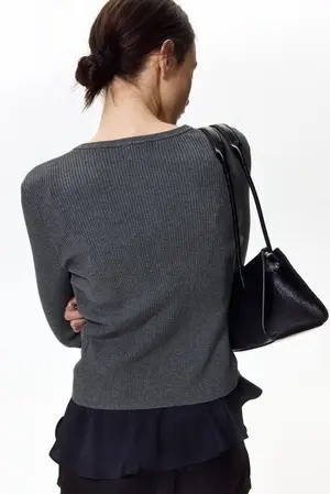 H&m Ribbed Cardigan With Scalloped Button Placket