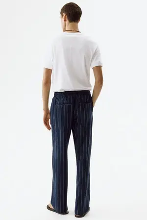 H&m Relaxed Fit Linen-blend Trousers - Navy Blue/striped