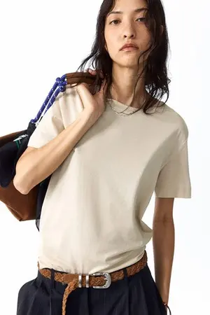 H&m Scoop Neck Pima Cotton T-shirt - Ivory