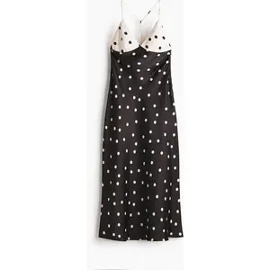 H&m Satin Polka Dot V-neck Midi Dress