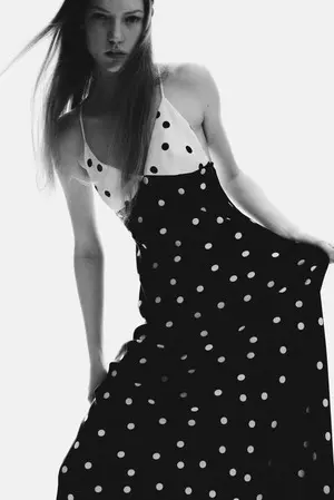 H&m Satin Polka Dot V-neck Midi Dress