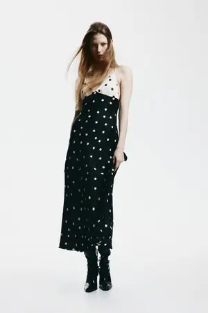 H&m Satin Polka Dot V-neck Midi Dress