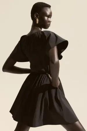 H&m Butterfly-sleeved V-neck Dress