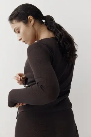 H&m Rib-knit Wrap Cardigan With V-neckline And Waist Ties