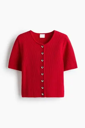 H&m Rib-knit Cardigan With Metal Buttons