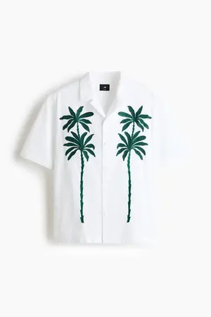 H&m Relaxed Fit Embroidered-motif Resort Shirt