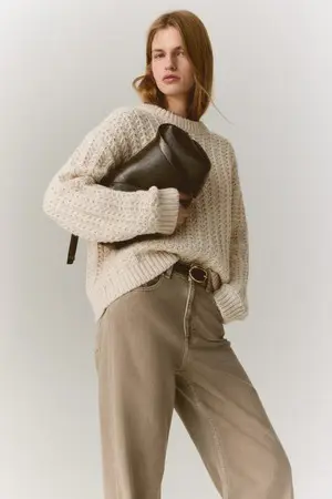 H&m Cable-knit Jumper With Round Neck - Light Beige