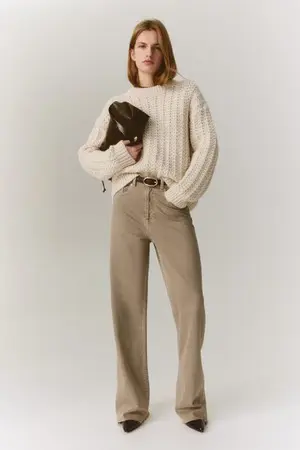H&m Cable-knit Jumper With Round Neck - Light Beige