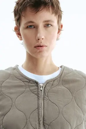 H&m Quilted Lyocell Twill Jacket With Drawstring Waist - Gray