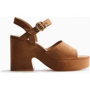 H&m Block-heeled Platform Sandals With Buckled Ankle Strap - Beige