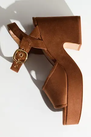 H&m Block-heeled Platform Sandals With Buckled Ankle Strap