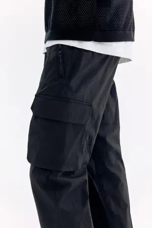 H&m Regular Fit Nylon Cargo Trousers - Black
