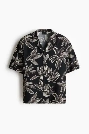 H&m Relaxed Fit Resort Shirt - Black/patterned