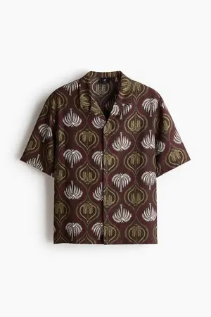 H&m Relaxed Fit Resort Shirt - Dark Brown/patterned