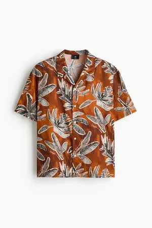 H&m Relaxed Fit Resort Shirt - Dark Orange/patterned