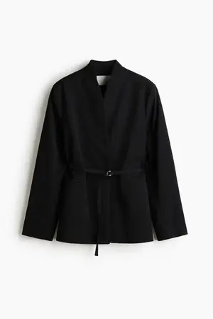 H&M Belted Blazer With Stand Collar