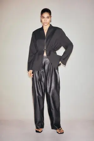H&M Belted Blazer With Stand Collar