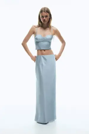 H&m Satin Maxi Skirt With High Slit