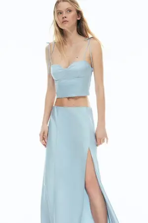 H&m Satin Maxi Skirt With High Slit