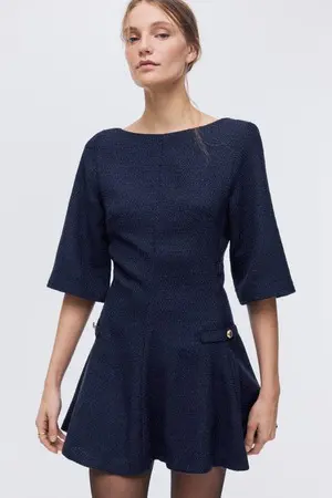 H&M Bouclé Mini Dress With V-neck Back