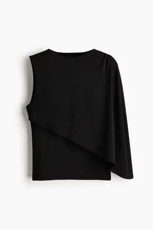 H&m Asymmetrical Cape Detail Jersey Top - Black