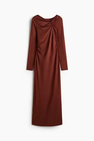 H&m Draped Jersey Maxi Dress With Asymmetric Neckline