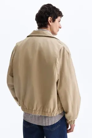 H&m Collared Cotton Twill Zip-up Jacket - Beige