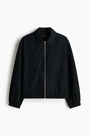 H&M Collared Cotton Twill Zip-up Jacket - Black