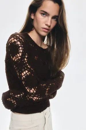 H&m Crochet-look Cardigan With Button Front