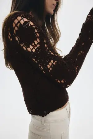H&m Crochet-look Cardigan With Button Front