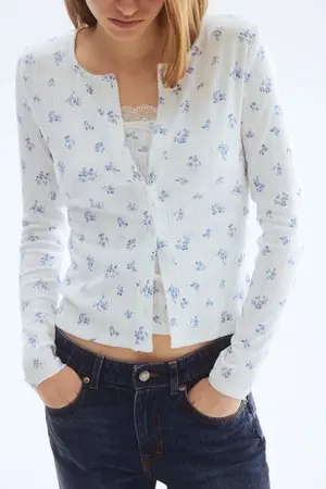 H&m Pointelle Jersey Cardigan With Picot Trim